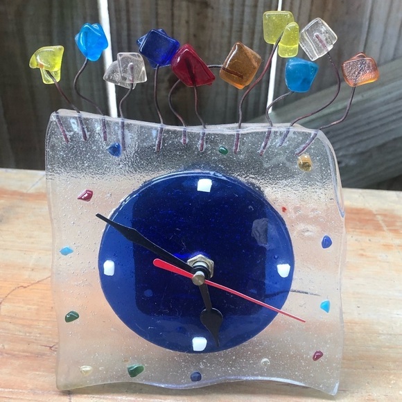 Hand Crafted | Accents | Colorful Art Glass Table Top Clock | Poshmark